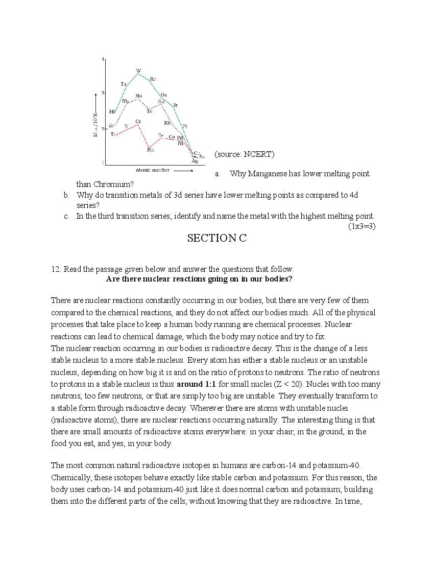 CBSE Sample Paper 2022 Class 12 Chemistry - Term 2, Term 1 PDF Download