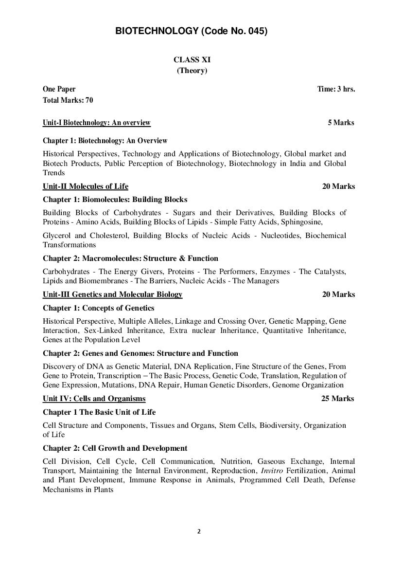 CBSE Syllabus for Class 11 Biotechnology 2021-22 [Revised] | AglaSem ...