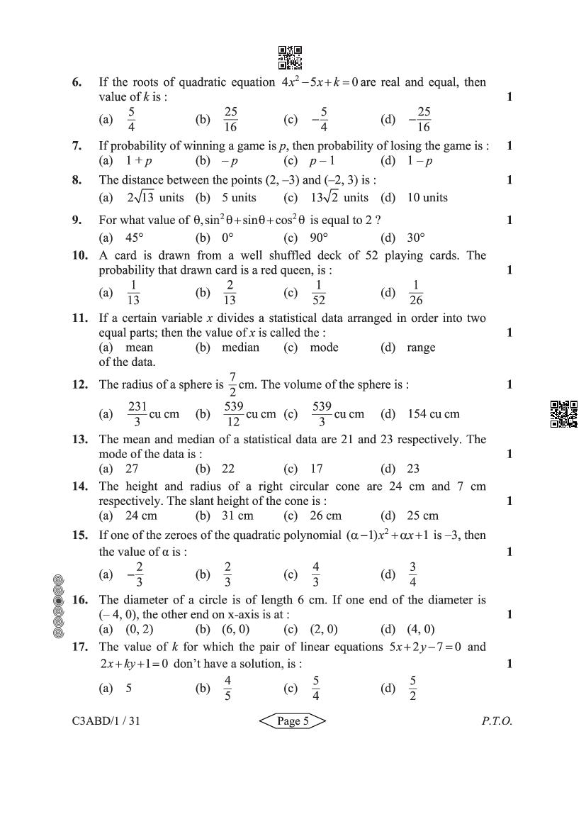 Class 10 Maths Basic Question Paper 2024 (PDF) - Download 10th Annual ...
