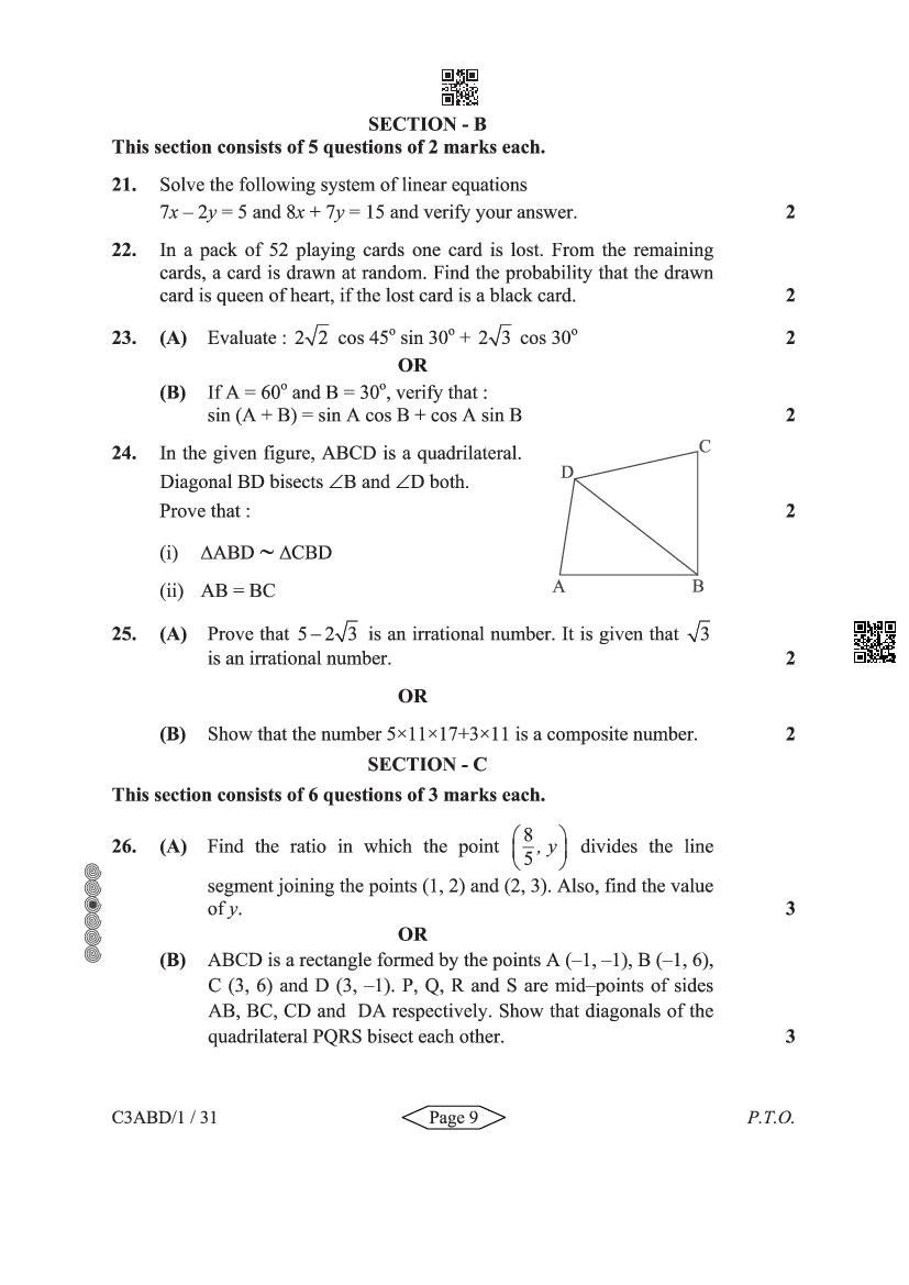 Class 10 Maths Standard Question Paper 2024 (PDF) - Download 10th ...