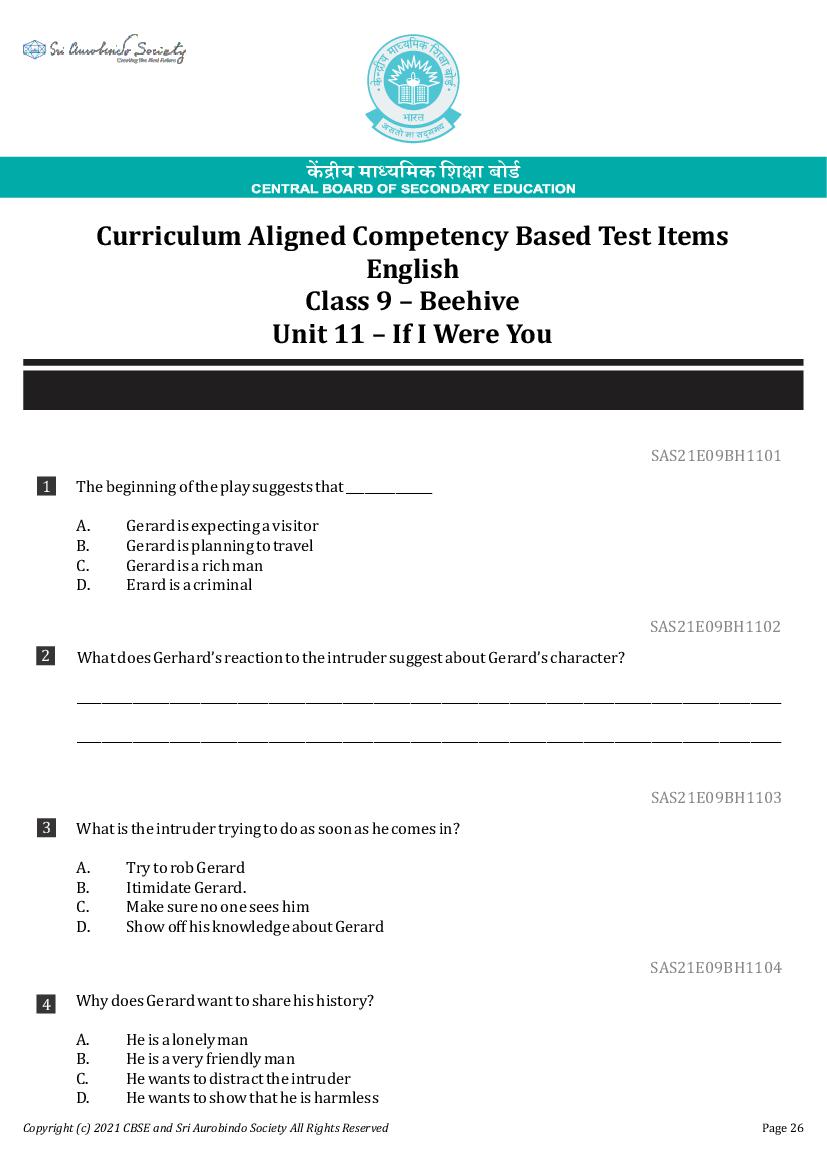 Class 9 English Competency Based Questions 2025 - Download PDF - AglaSem