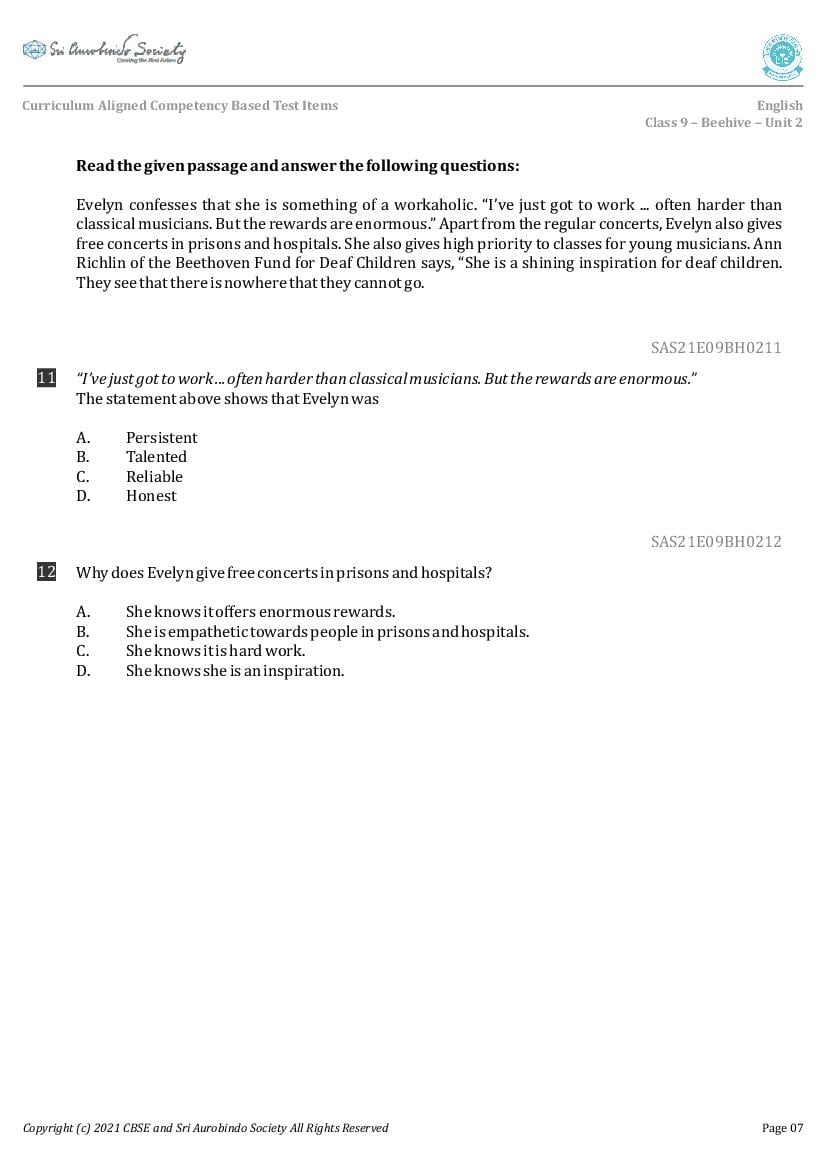 Class 9 English Competency Based Questions 2025 - Download PDF - AglaSem