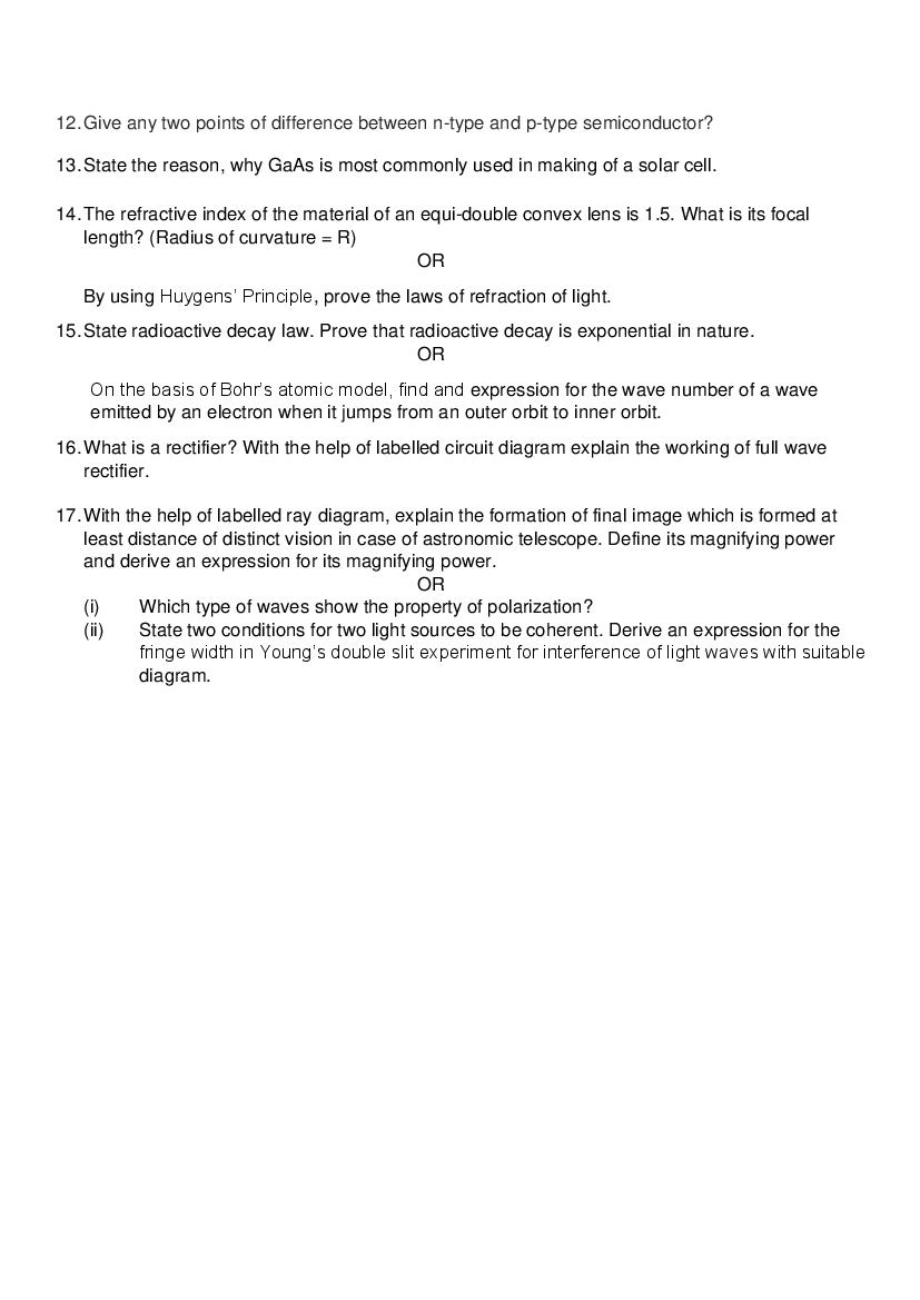 PSEB 12th Model Test Paper 2022 for Physics | Sample Paper