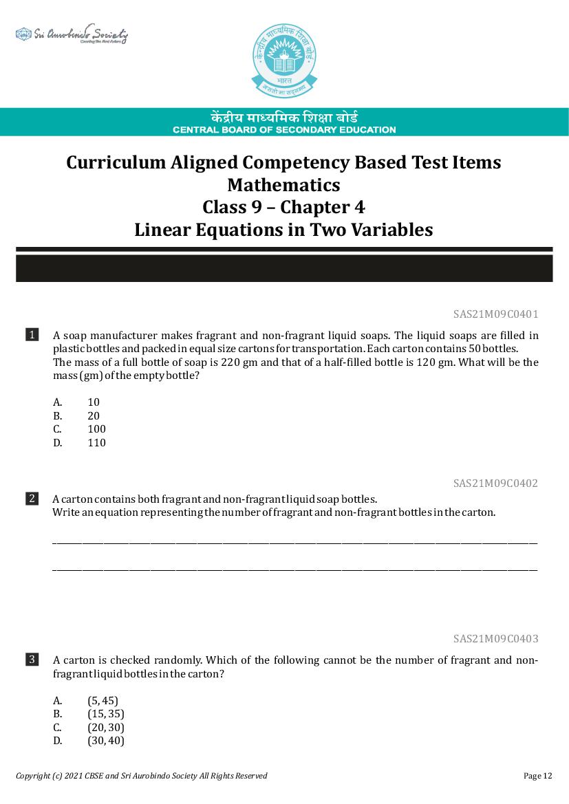 Class 9 Maths Competency Based Questions 2025 - Download PDF - AglaSem