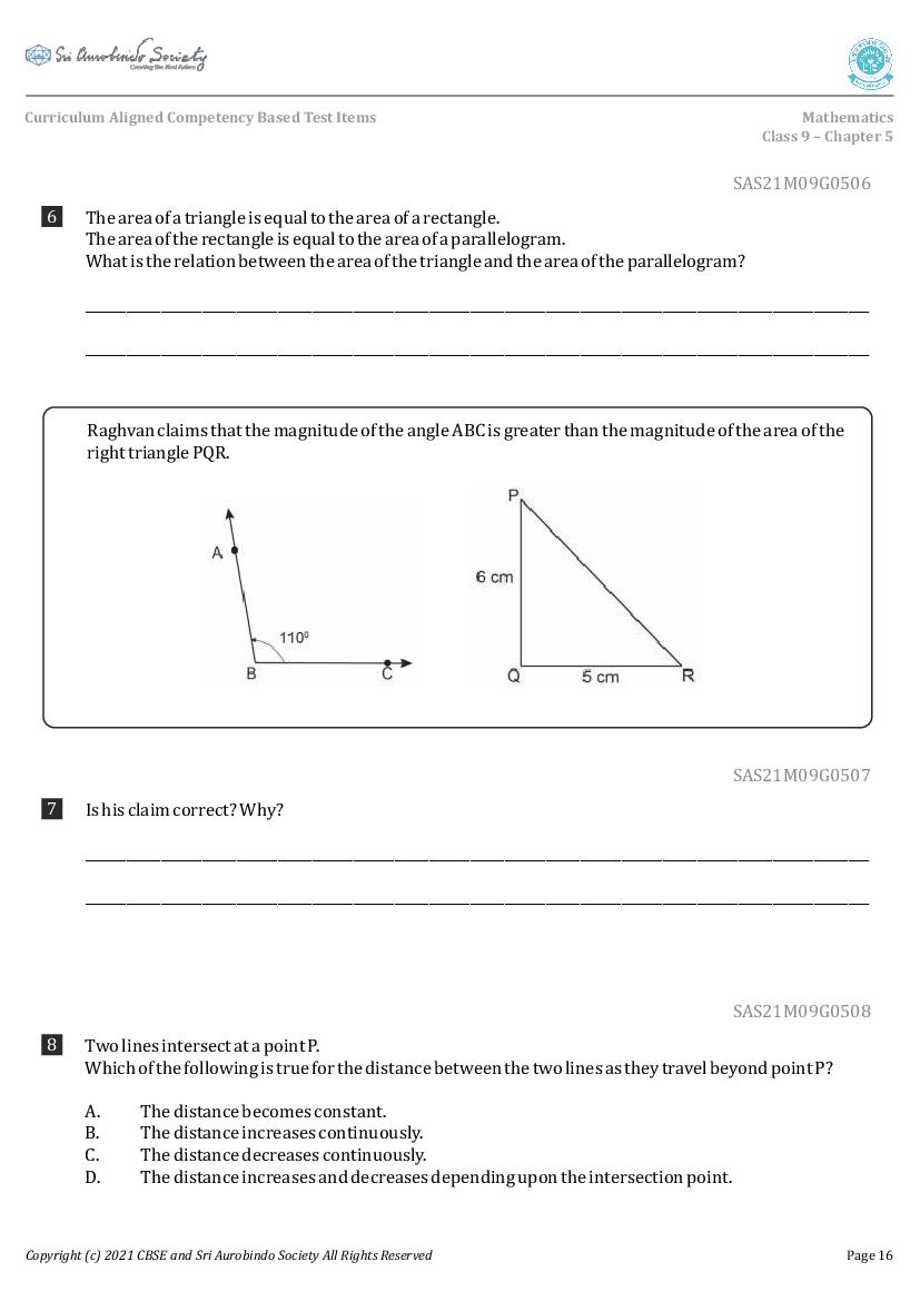 Class 9 Maths Competency Based Questions 2025 - Download PDF - AglaSem