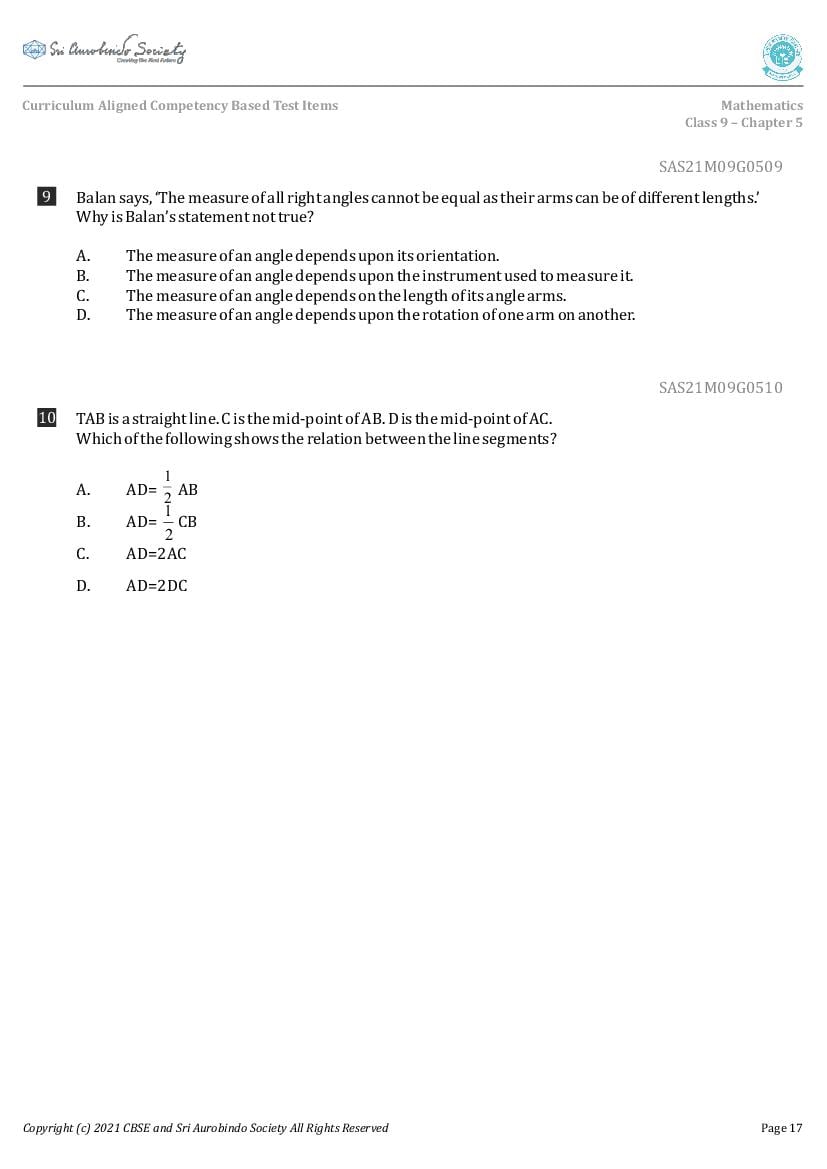 Class 9 Maths Competency Based Questions 2025 - Download PDF - AglaSem