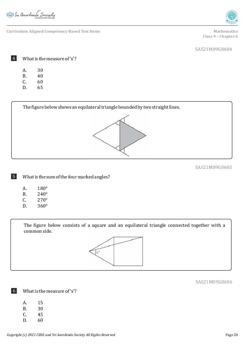 Class 9 Maths Competency Based Questions 2025 - Download PDF - AglaSem