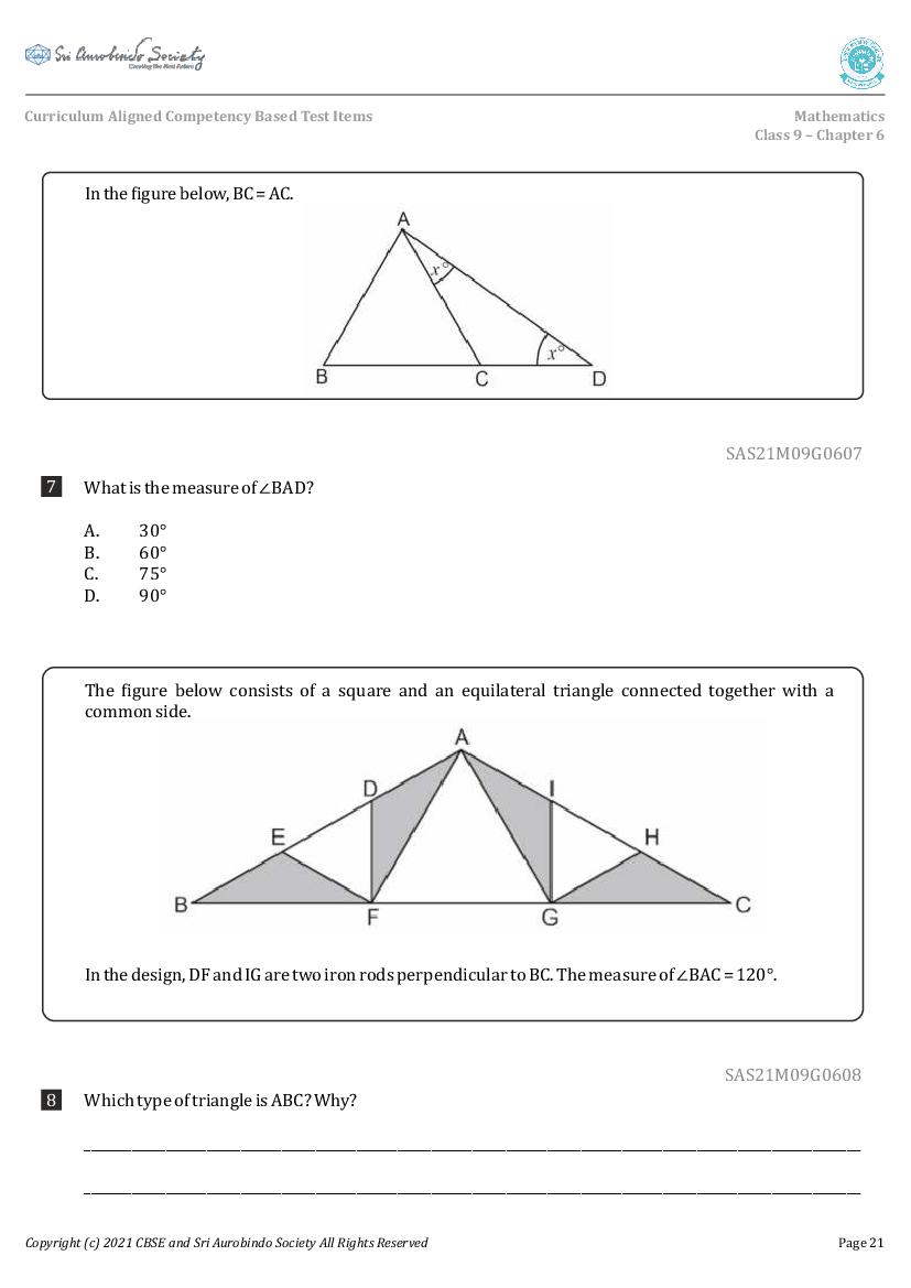 Class 9 Maths Competency Based Questions 2025 - Download PDF - AglaSem