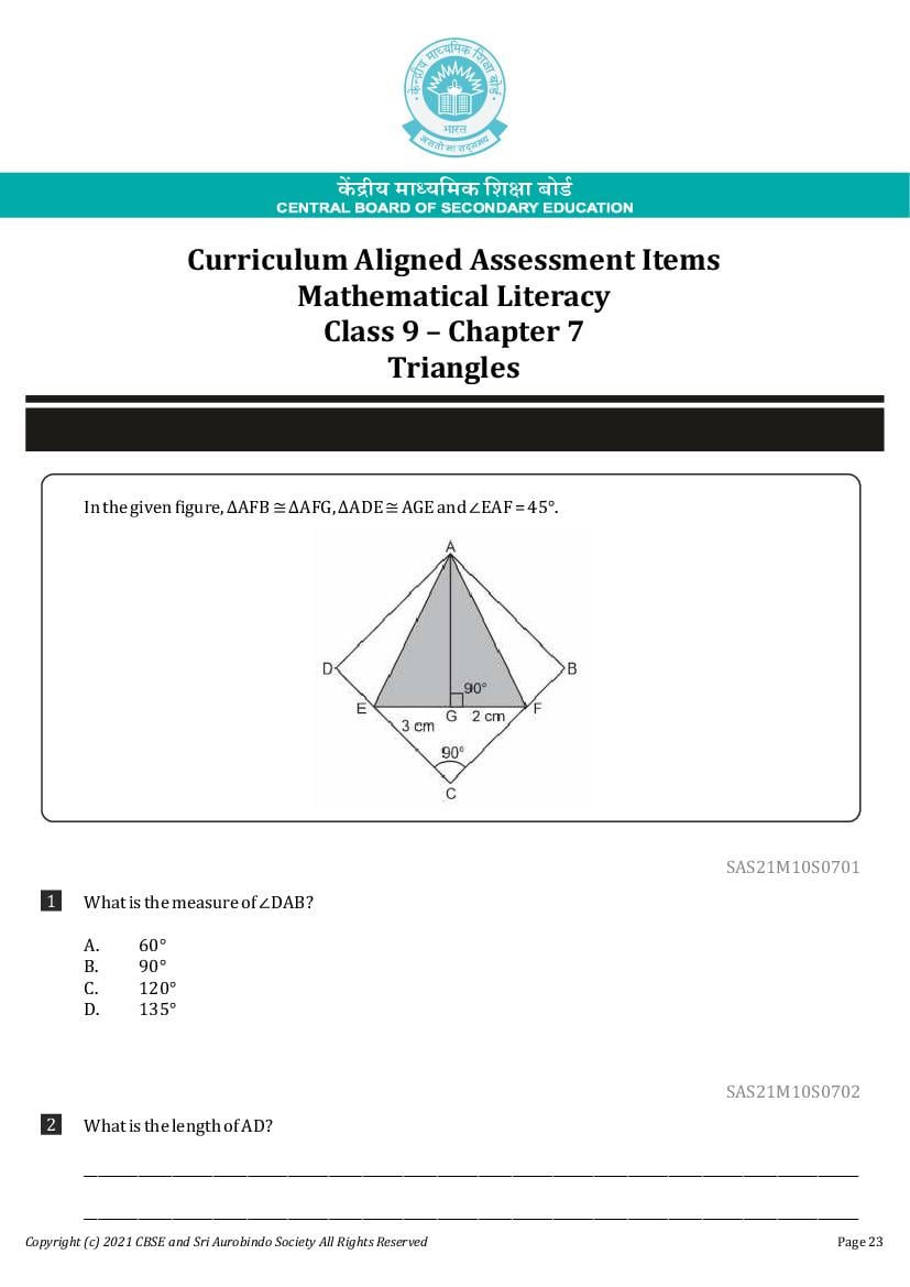 Class 9 Maths Competency Based Questions 2025 - Download PDF - AglaSem