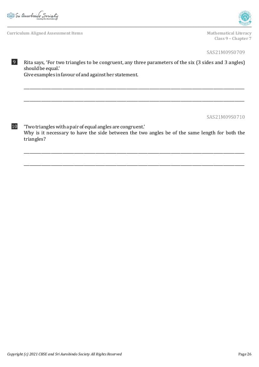 Class 9 Maths Competency Based Questions 2025 - Download PDF - AglaSem