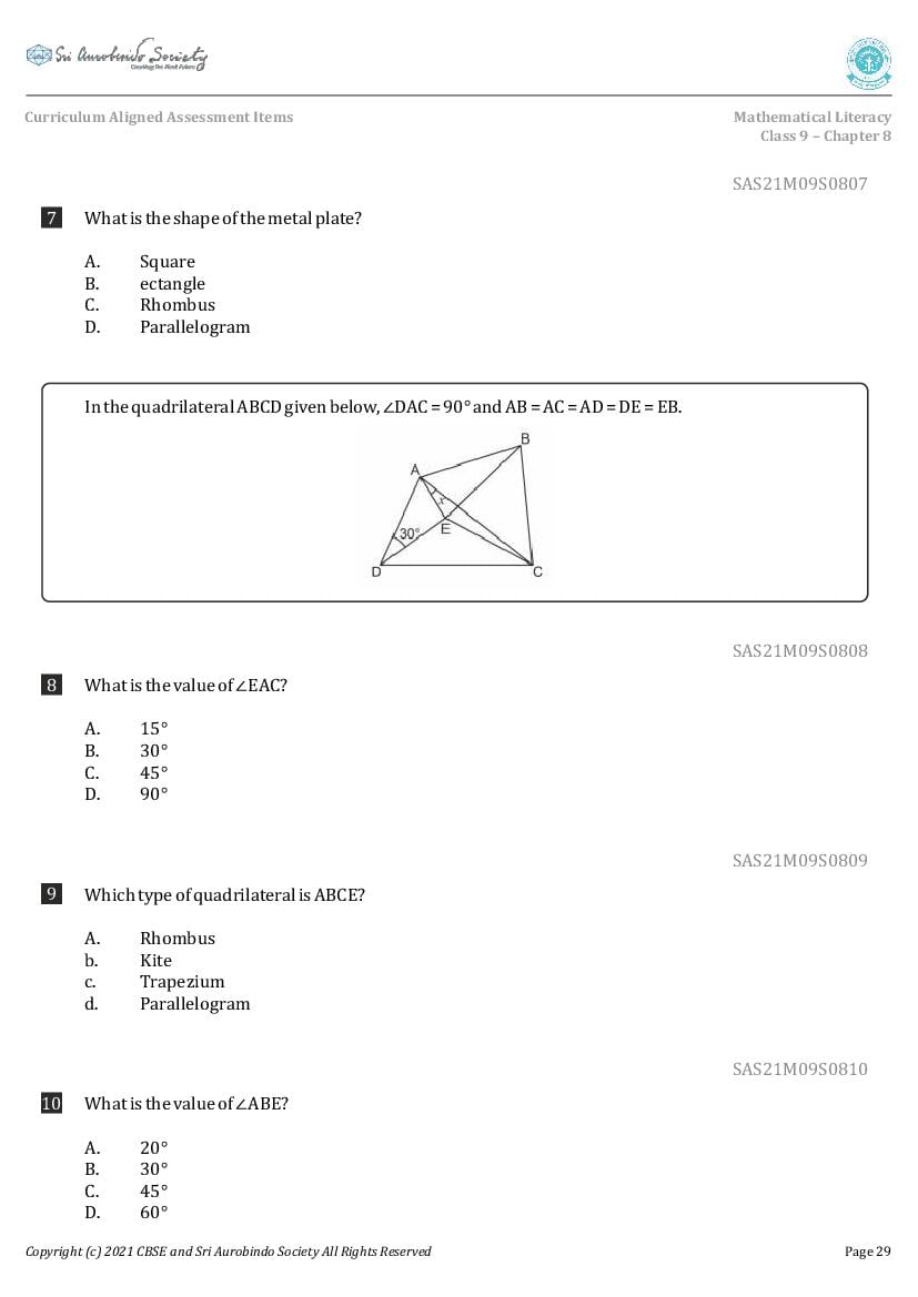 Class 9 Maths Competency Based Questions 2025 - Download PDF - AglaSem