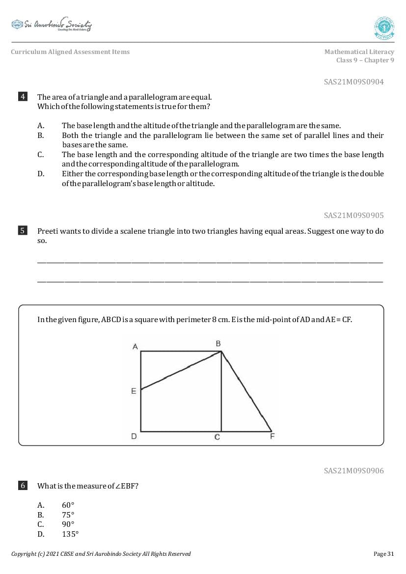Class 9 Maths Competency Based Questions 2025 - Download PDF - AglaSem
