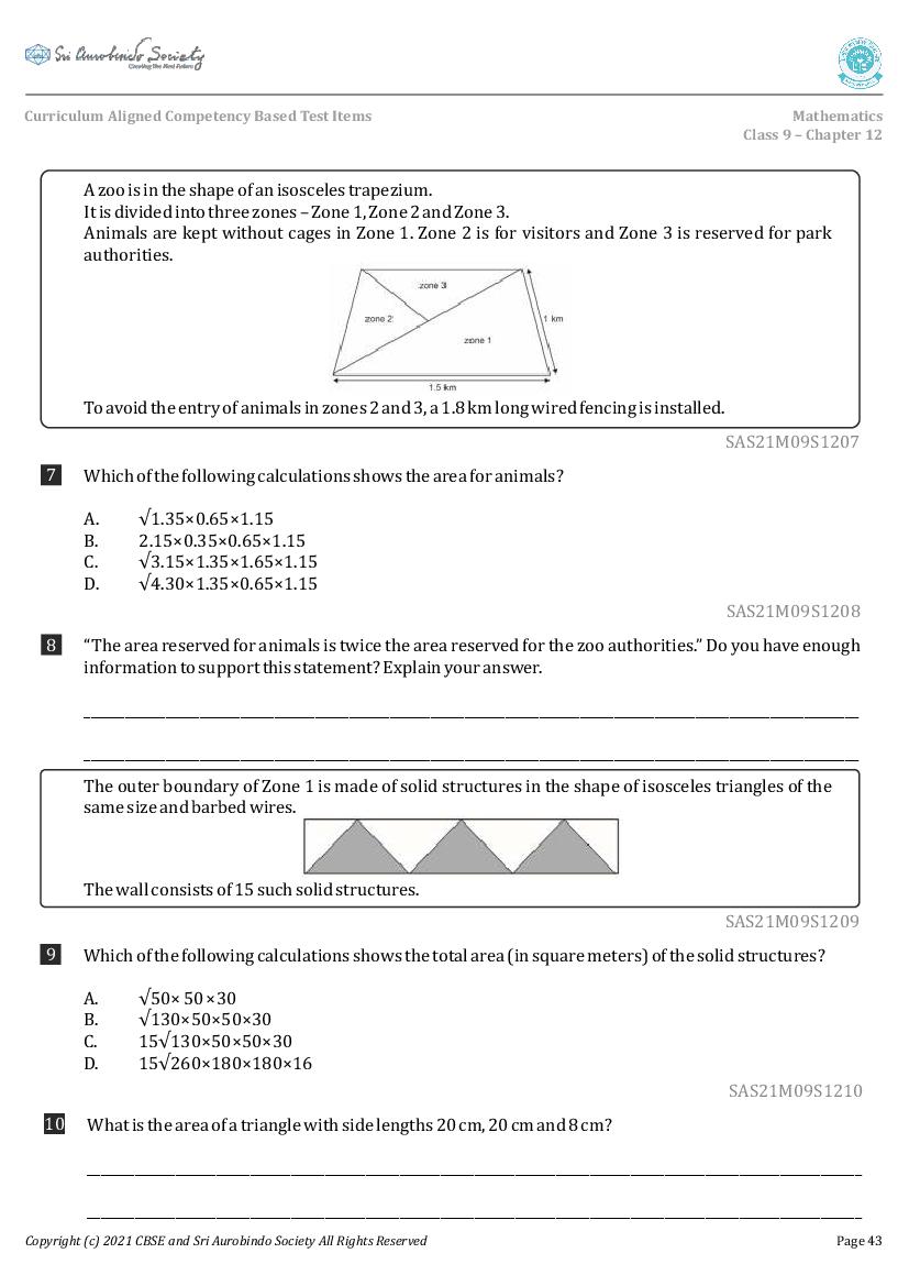 Class 9 Maths Competency Based Questions 2025 - Download PDF - AglaSem