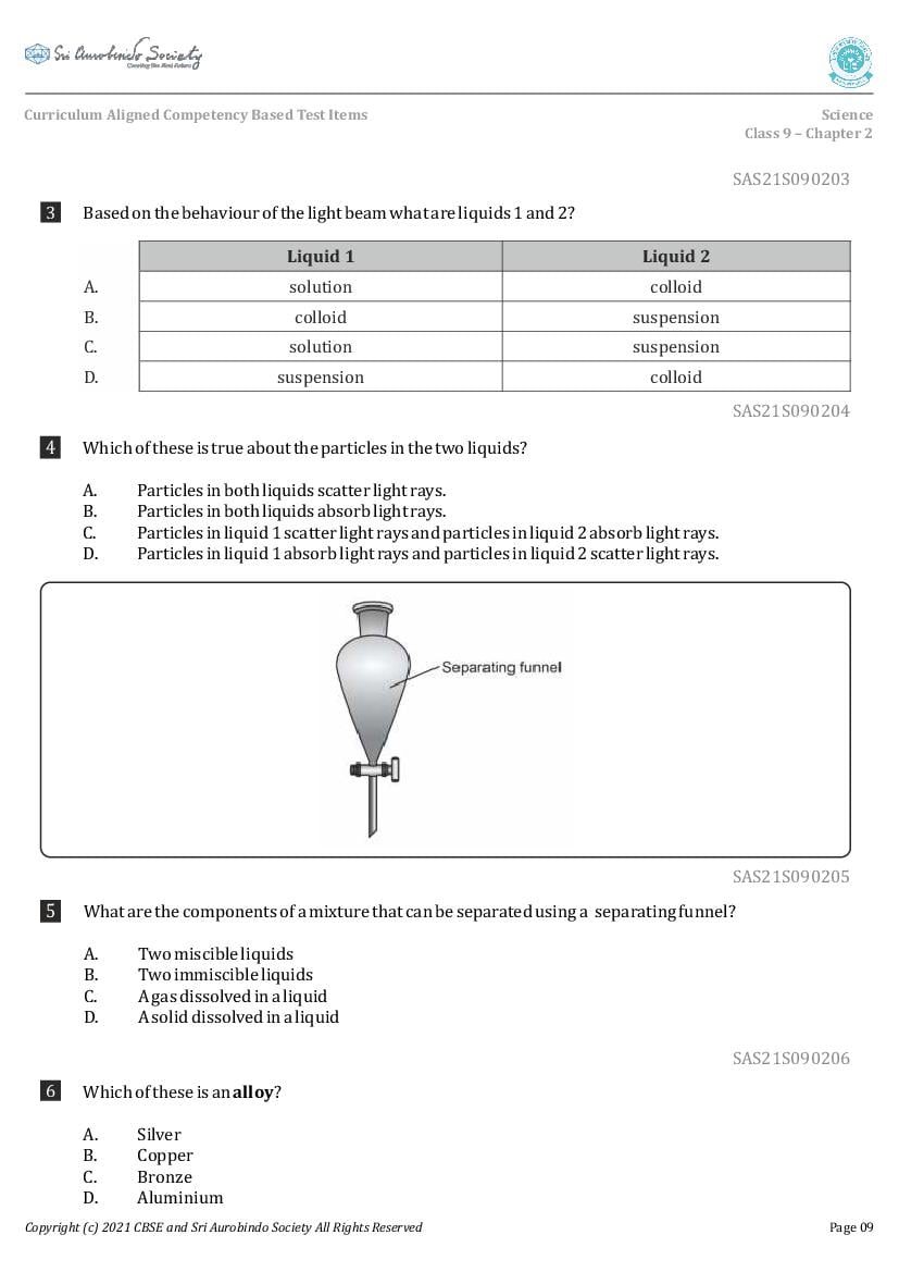 Class 9 Science Competency Based Questions 2025 - Download PDF - AglaSem