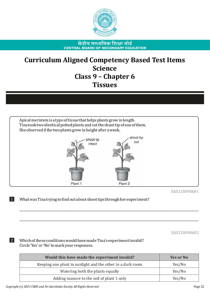 Class 9 Science Competency Based Questions 2025 - Download PDF - AglaSem