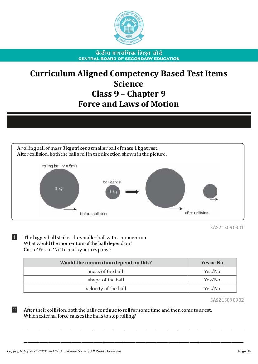 Class 9 Science Competency Based Questions 2025 - Download PDF - AglaSem