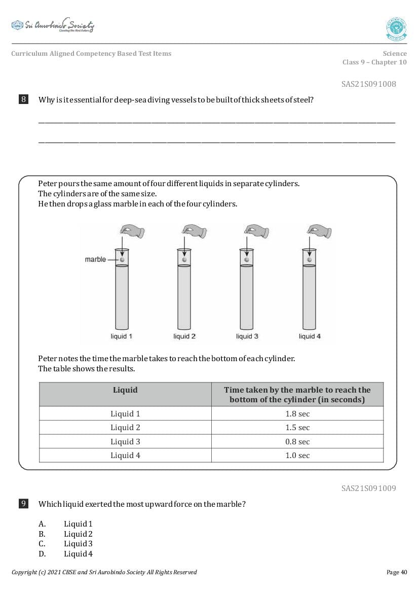 Class 9 Science Competency Based Questions 2025 - Download PDF - AglaSem