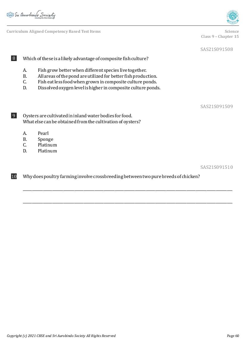 Class 9 Science Competency Based Questions 2025 - Download PDF - AglaSem