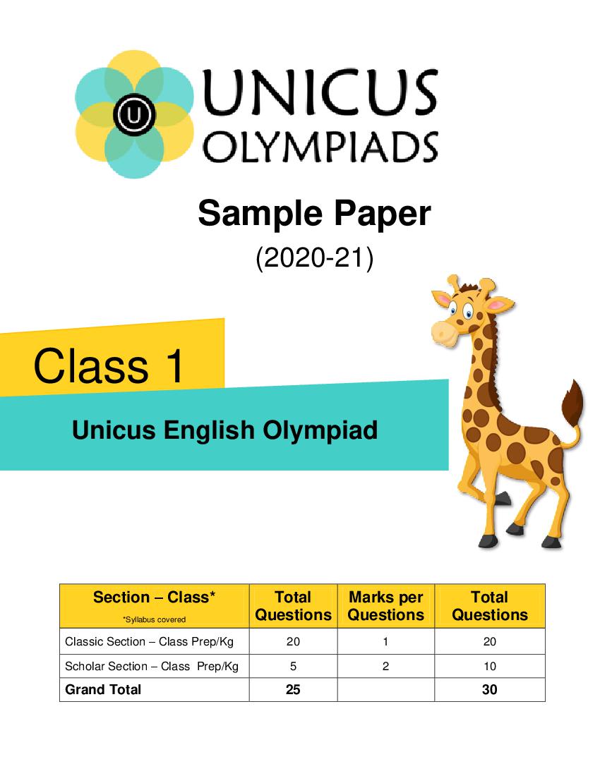 Unicus English Olympiad (UEO)Class 1 Sample Paper