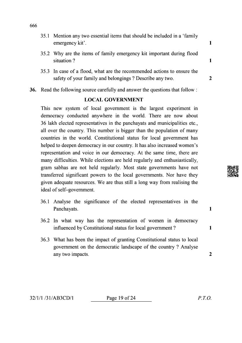 Class 10 Social Science Question Paper 2024 (PDF) - Download 10th ...