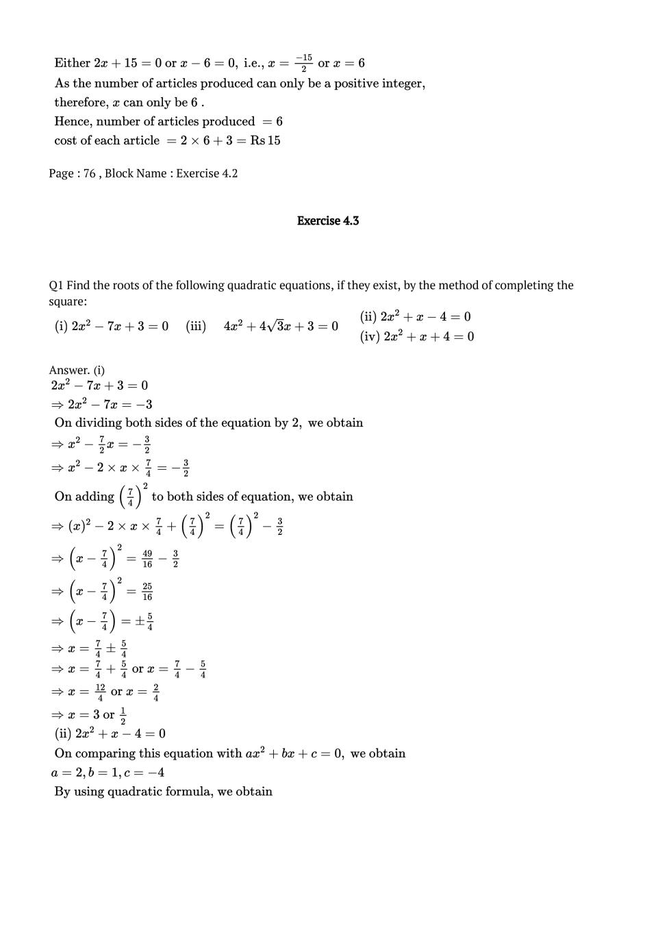 Ncert Solutions Class 10 Maths Chapter 4 Quadratic Equations