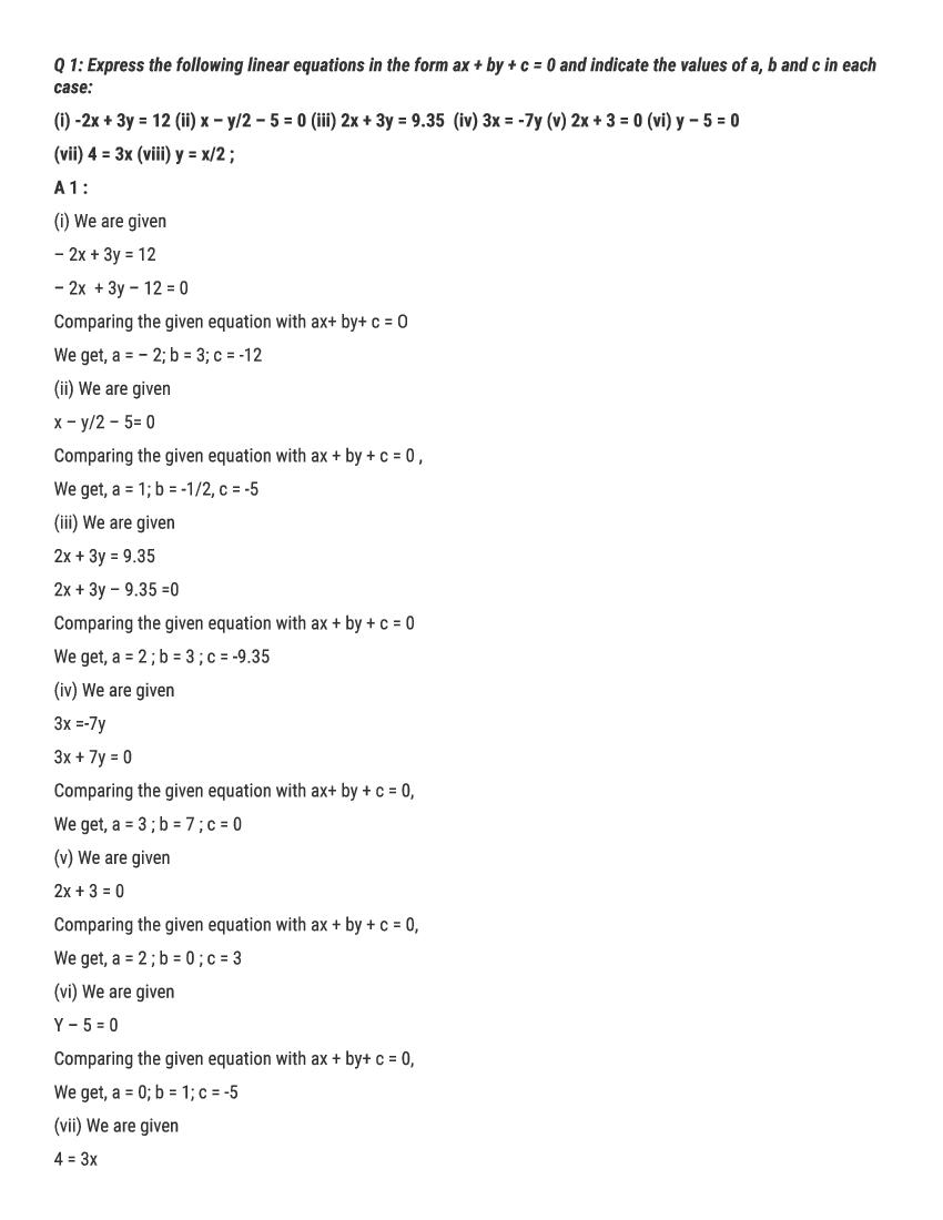 RD Sharma Solutions Class 9 Chapter 13 Linear Equations In Two