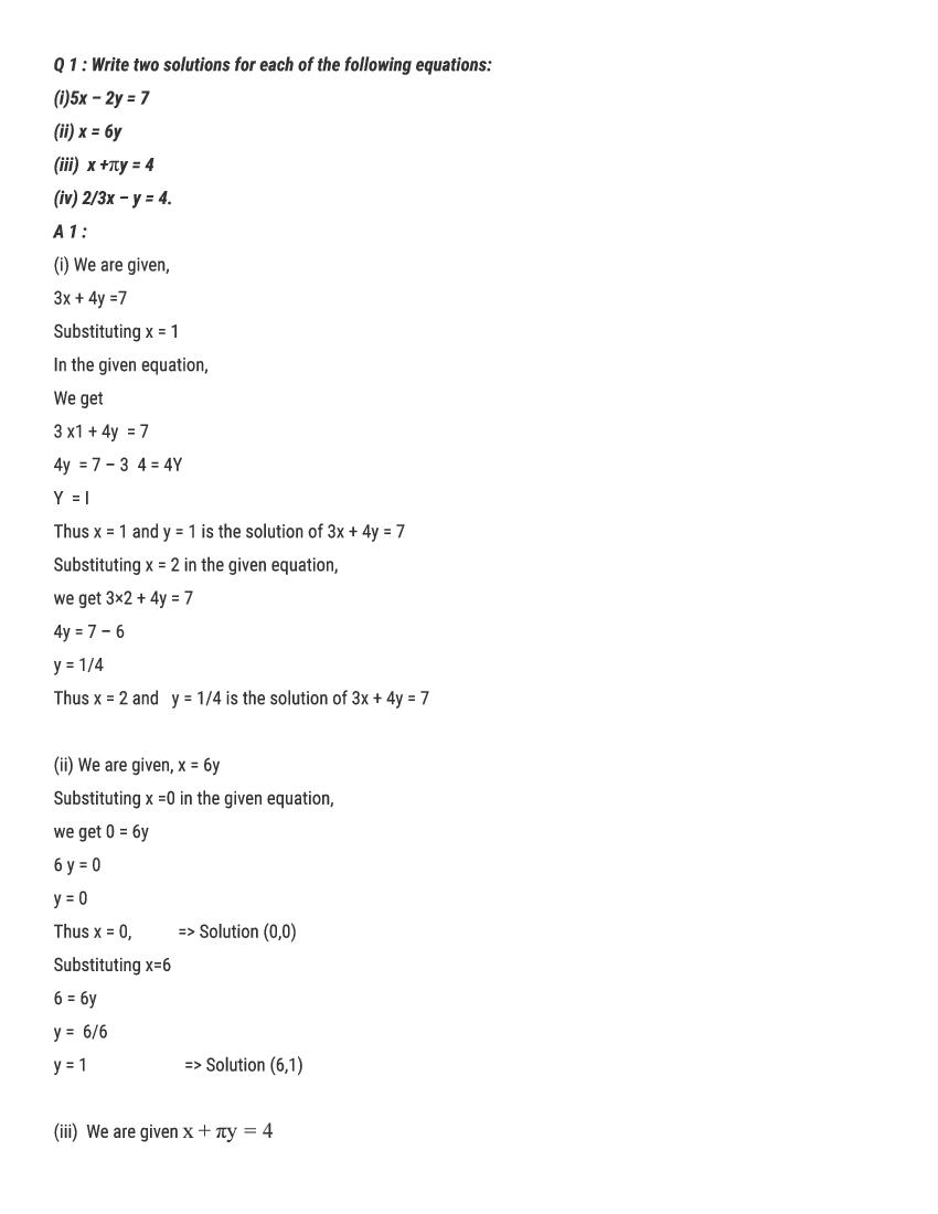 RD Sharma Solutions Class 9 Chapter 13 Linear Equations In Two