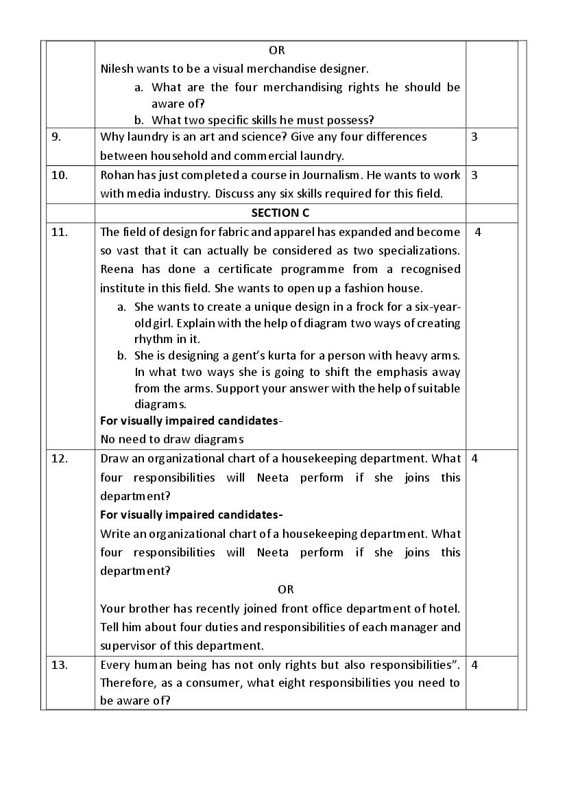 CBSE Sample Paper 2022 Class 12 Home Science - Term 2, Term 1 PDF Download