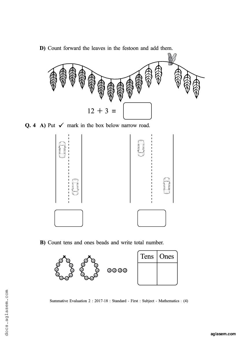Class 1 Maths Sample Paper 2024 Maharashtra Board PDF Maha Std1st