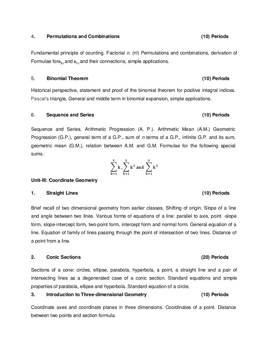 CBSE Syllabus For Class 11 Maths 2021 22 Revised 