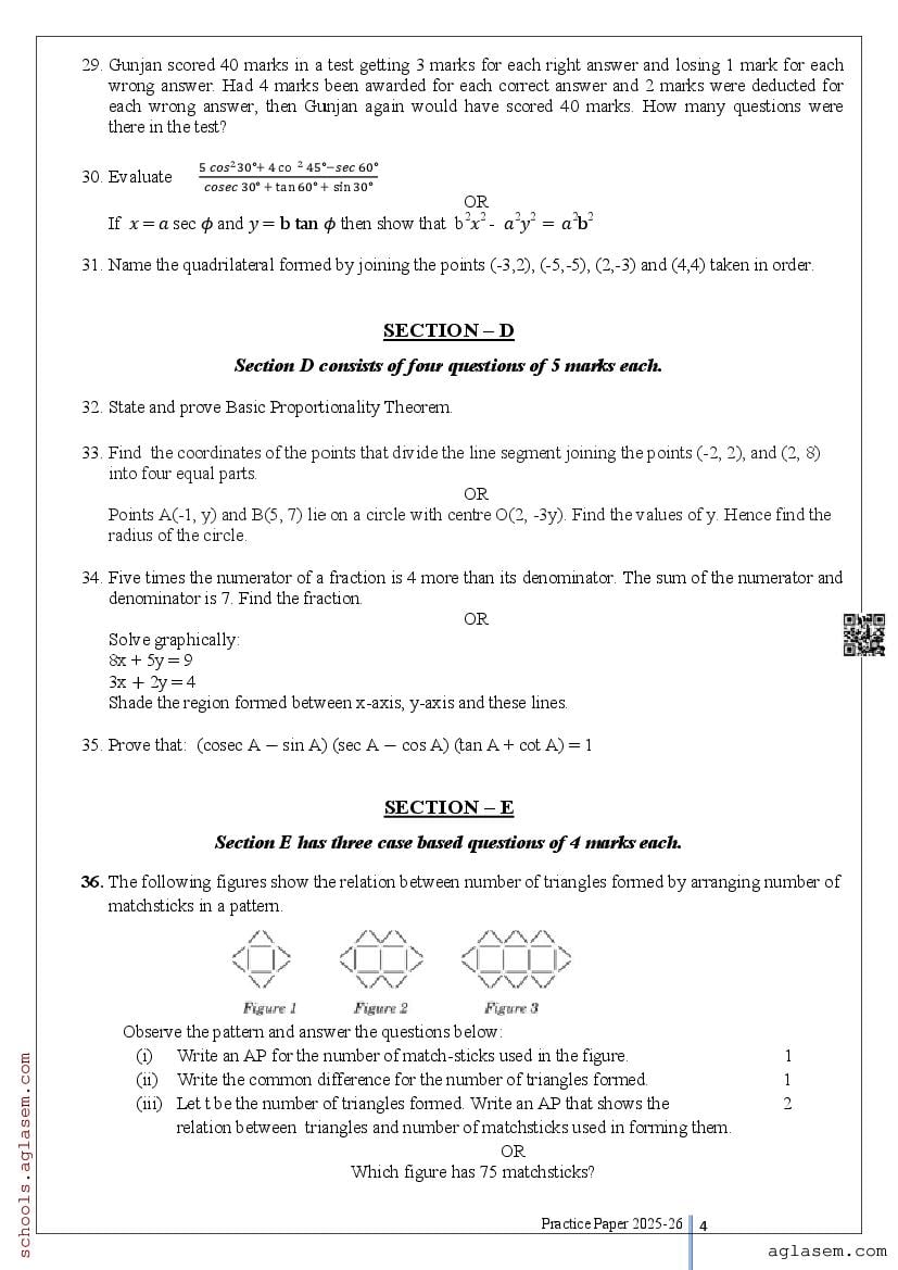 Class 10 Maths Mid Term Sample Paper 2025 PDF | Download PT1 / Term 1 Practice Paper - AglaSem