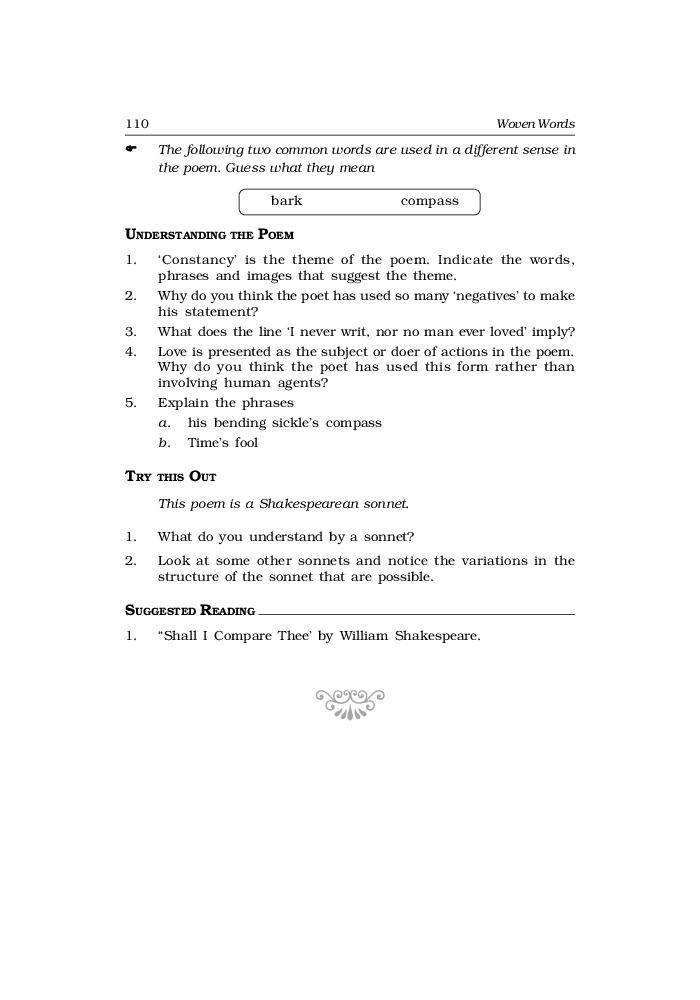 NCERT Book Class 11 English Woven Words Poetry 2 Let Me Not To The NCERT Book Class 11 English Woven Words Poetry 2 Let Me Not To The