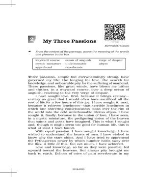 NCERT Book Class 11 English (Woven Words) Essay 2 My Three Passions