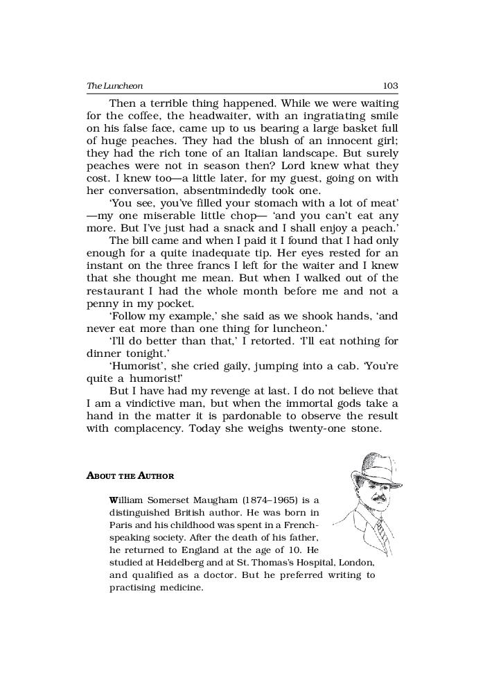 RBSE Book Class 11 English Woven Words Short Stories 8 The Luncheon RBSE Book Class 11 English Woven Words Short Stories 8 The Luncheon
