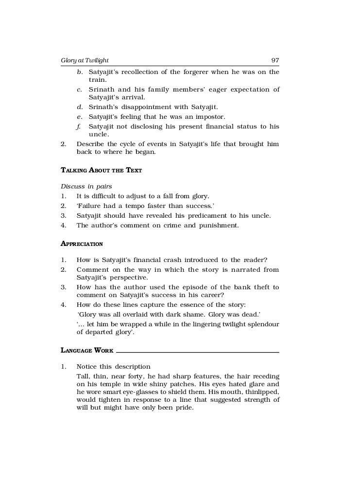 CBSE Class 11 English Woven Words Unit 7 Glory At Twilight CBSE