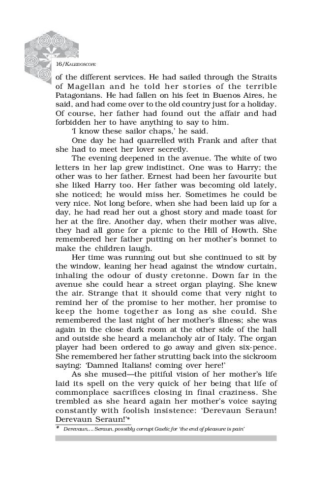NCERT Book Class 12 English Kaleidoscope Short Stories 2 Eveline