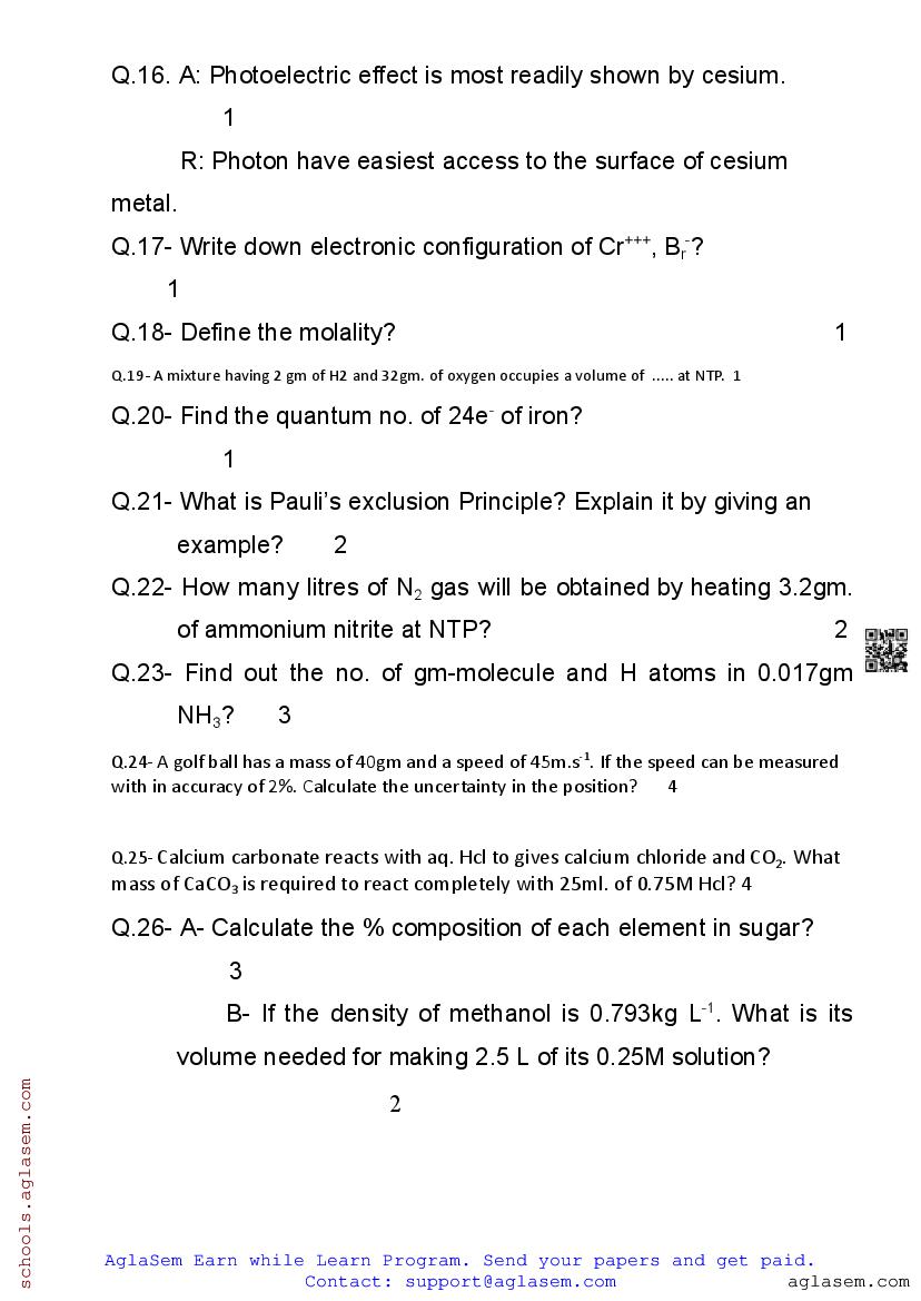 Class 11 PT 1 Question Paper Chemistry 2024-25 | Download Periodic Test ...