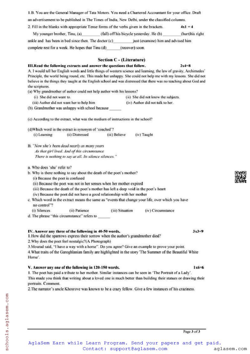 Class 11 PT 1 Question Paper English 2025-26 PDF | Download Periodic ...
