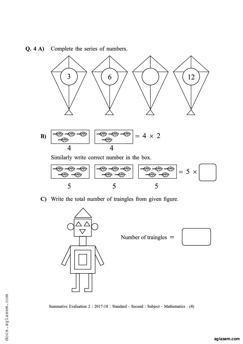 Class 2 Maths Sample Paper 2023 Maharashtra Board PDF Maha Std 2nd