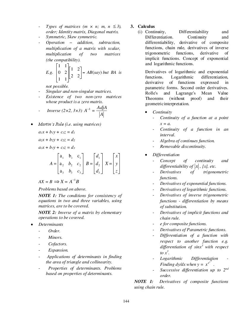 ISC Mathematics Syllabus 2022 for Class 11, Class 12