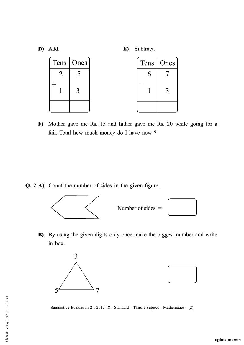 Class 3 Maths Sample Paper 2024 Maharashtra Board PDF Maha Std3rd Class 3 Maths Sample Paper 2024 Maharashtra Board PDF Maha Std3rd