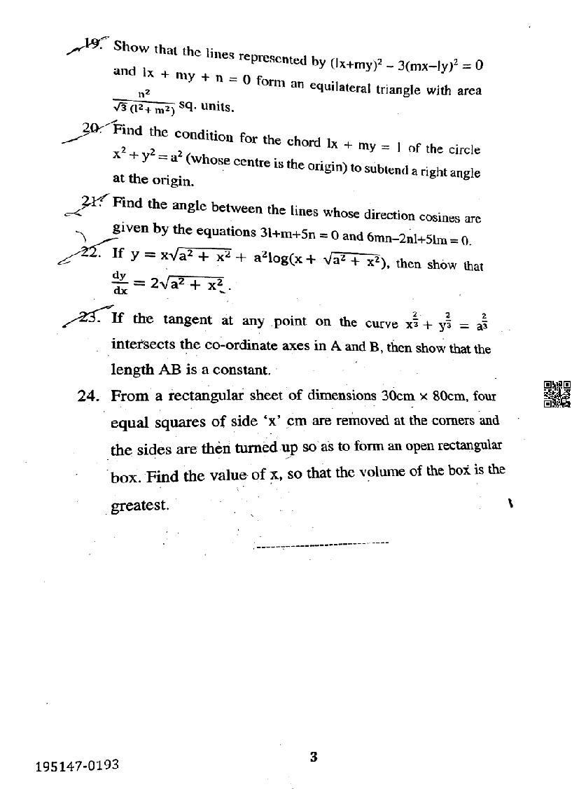 Telangana Inter 1st Year Maths 1B Question Paper 2024 (PDF) - Download ...