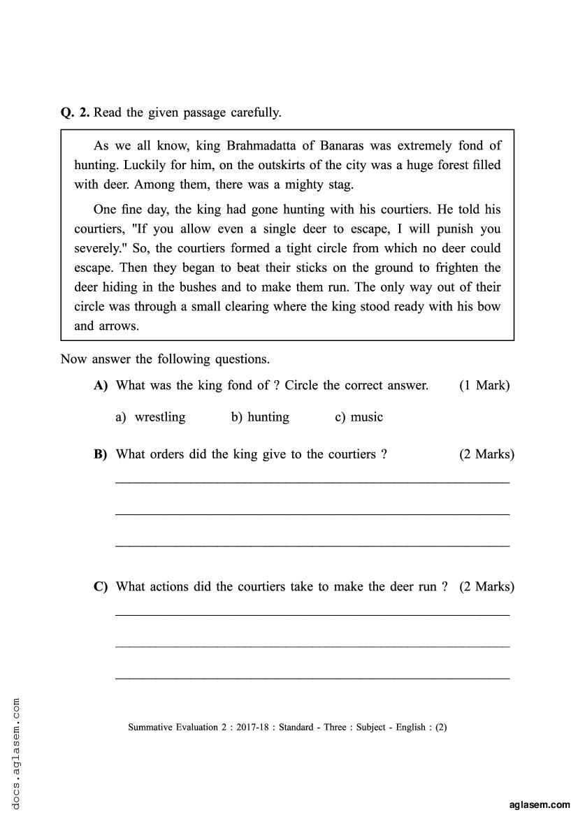 Class 3 English Sample Paper 2024 Maharashtra Board PDF Maha Std