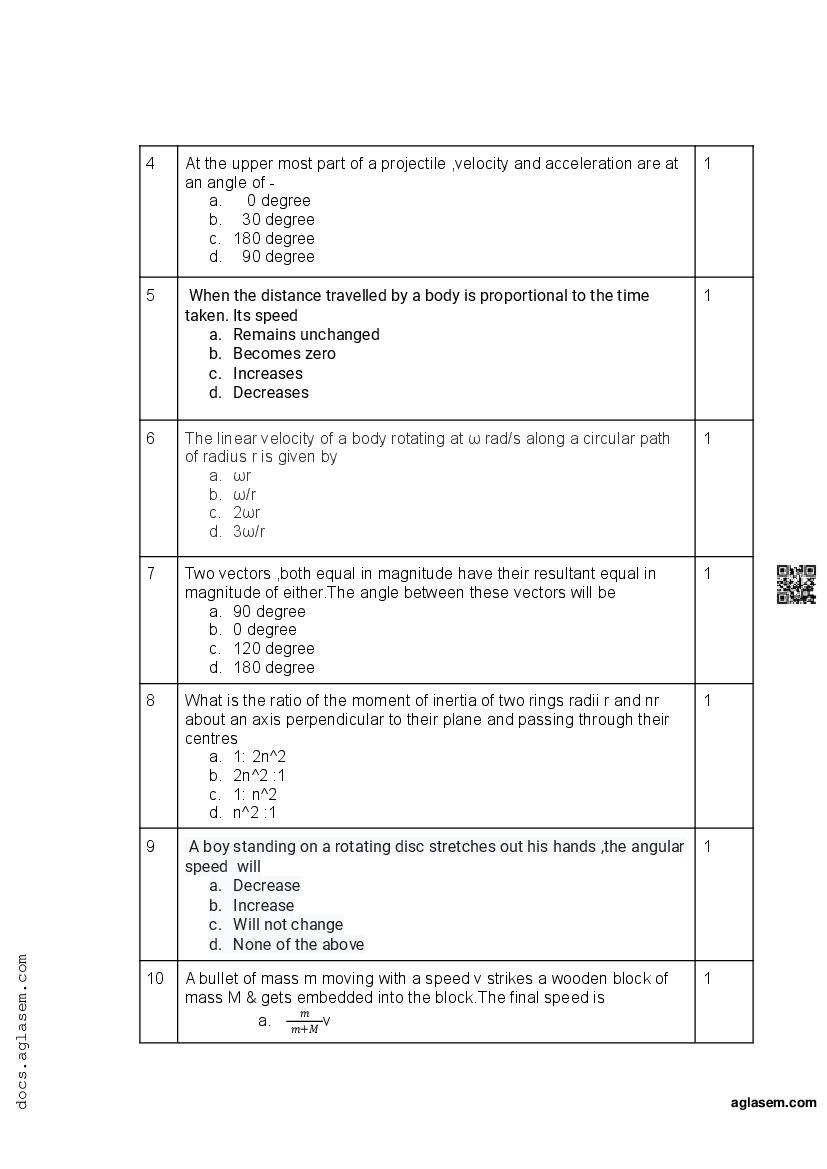 Class 11 Physics Mid Term Sample Paper 2024 Download PT1 Term 1