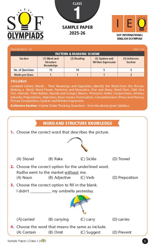 SOF IEO Sample Paper 2026 Class 1