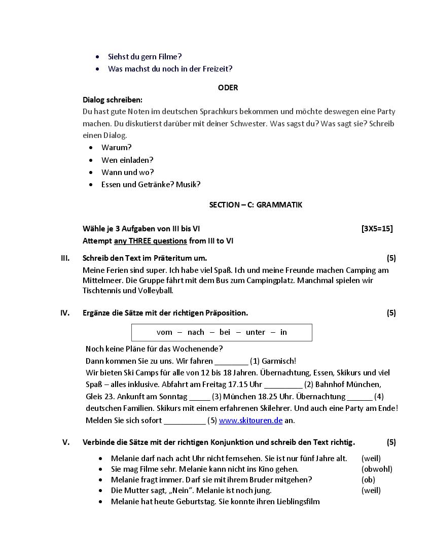 CBSE Sample Paper 2022 Class 10 German - Term 2, Term 1 PDF Download