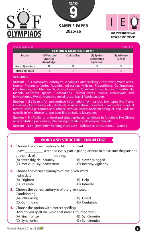 SOF IEO Sample Paper 2026 Class 9