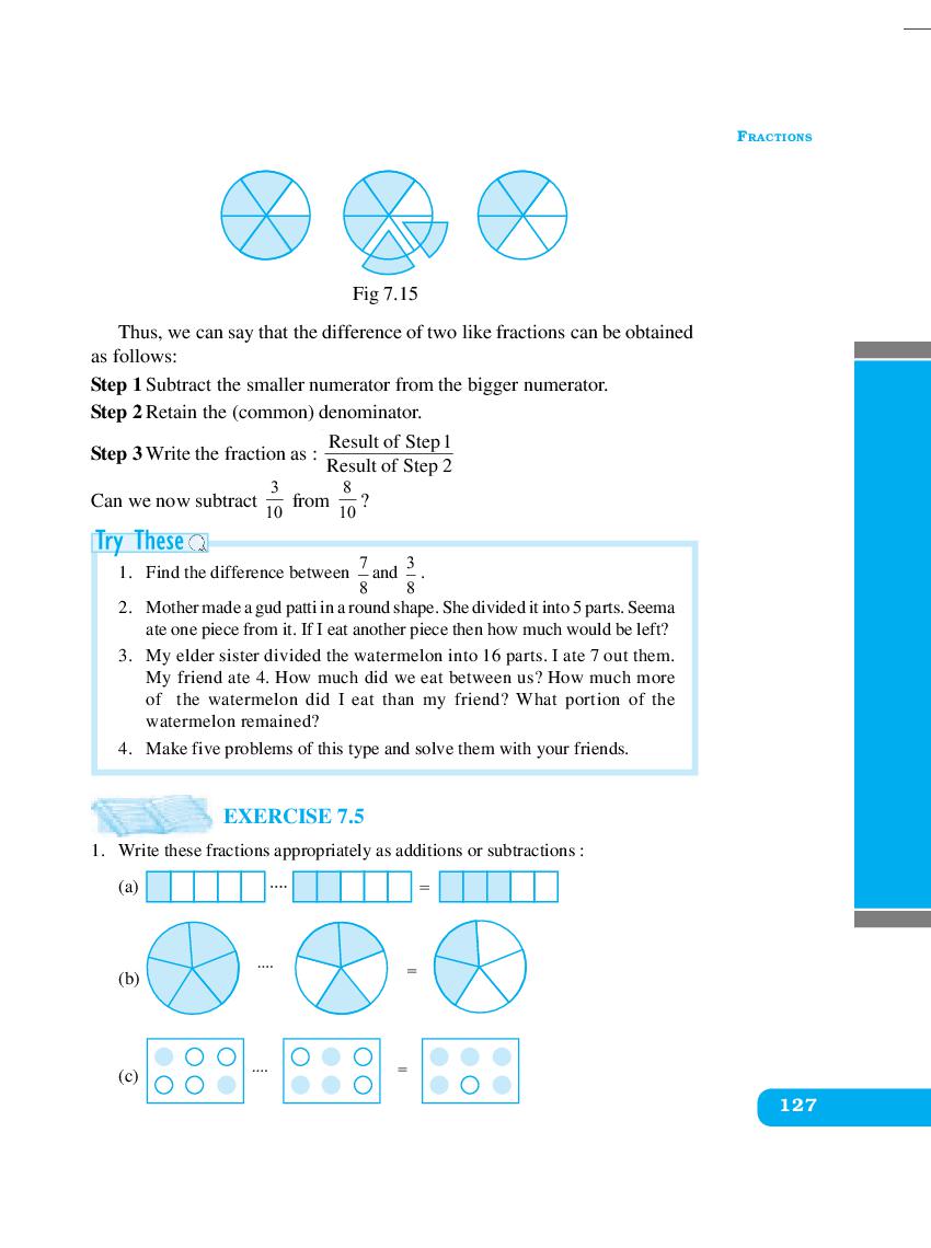 NCERT Book Class 6 Maths Chapter 7 Fractions