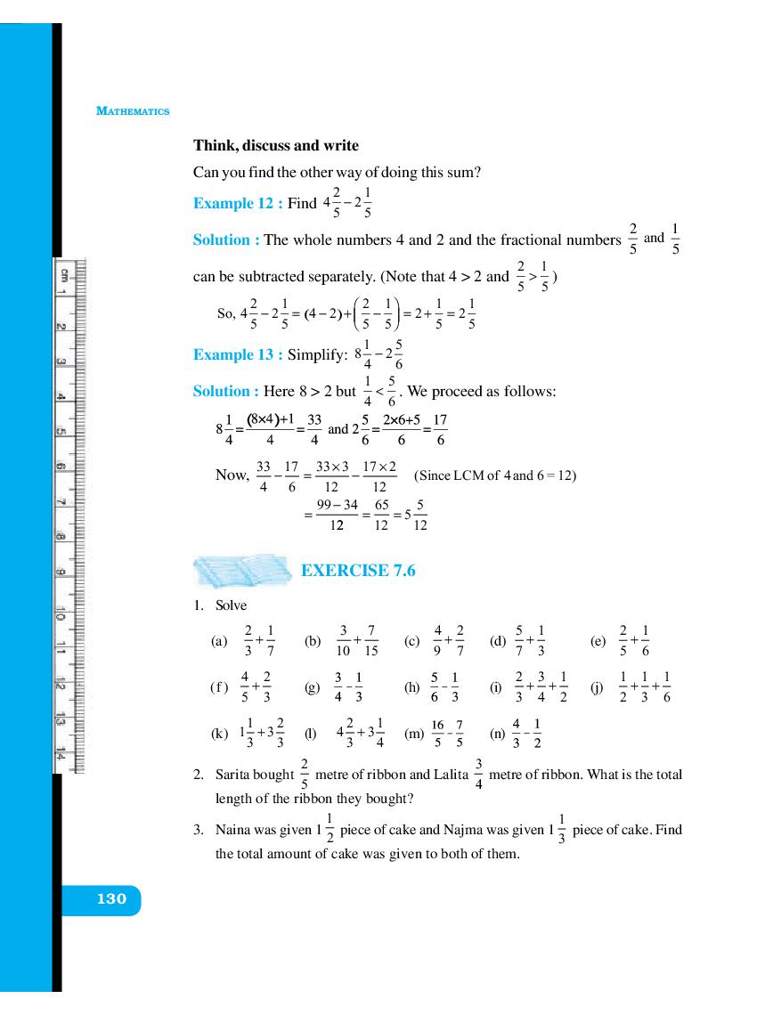 NCERT Book Class 6 Maths Chapter 7 Fractions