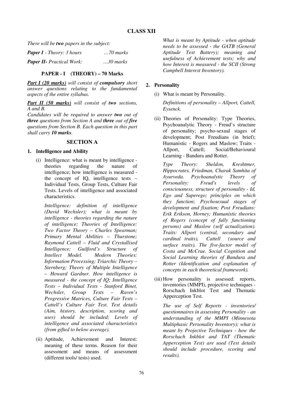 ISC Psychology Syllabus 2020 - 2021 for Class 11, Class 12 | AglaSem ...